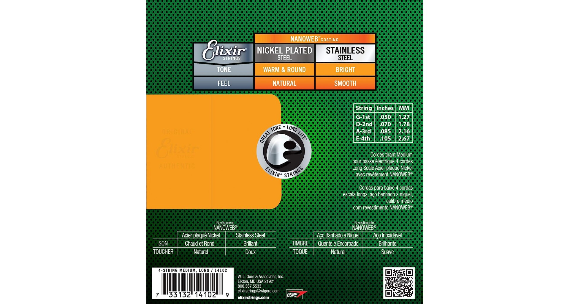 Elixir Nanoweb 4-String Medium, Long Scale 45 - 105 14102 Corzi chitara ...