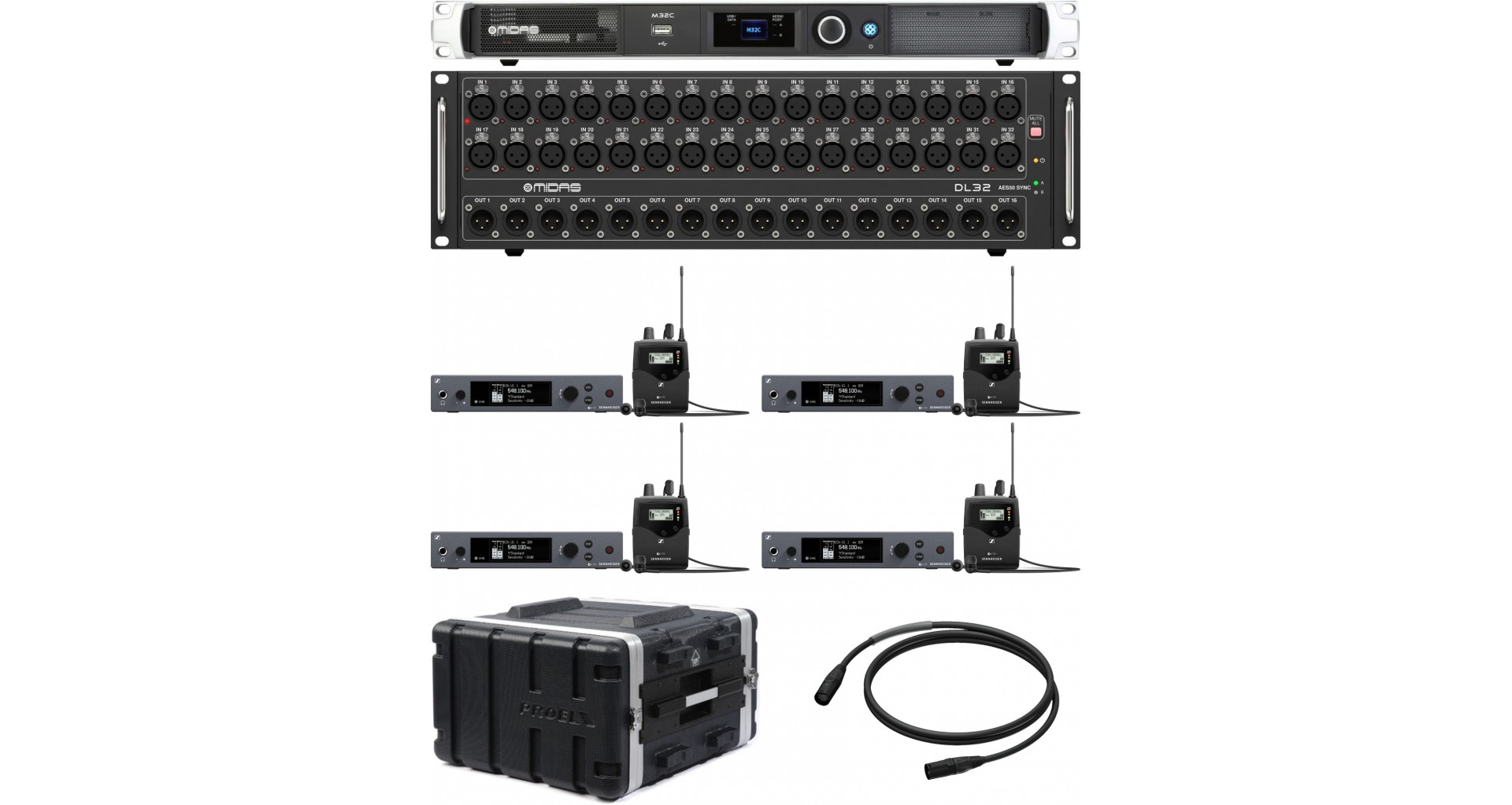 Midas M32C + DL32 + 4 x Sennheiser EW IEM G4 + rack + cablu Pachet ...